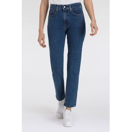 Levi's Straight-Jeans LEVI'S "724 HIGH RISE STRAIGHT", Damen, Gr. 27, L&auml;nge 28, blau (mosey mid stone), Denim/Jeans, Obermaterial: 98% Baumwolle, 2% Elasthan, straight fit lang, Jeans Straight-Jeans
