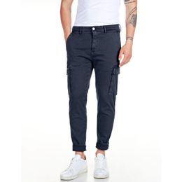 Cargohose Replay "JAAN", Herren, Gr. 31, L&auml;nge 32, blau, Web, Obermaterial: 91% Baumwolle, 6% Elastomultiester, 3% Elasthan, slim fit lang, Hosen Cargohose, Hyperflex