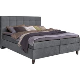 Boxspringbett Alina "Neomi", grau (graphitgrau tbs 19), B:140cm L:212cm, Chenille TBS (100% Polyester), Komplettbetten, Boxspringbett, inklusive Matratze und Topper