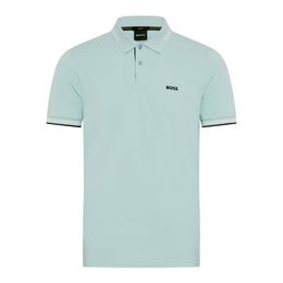 Poloshirt BOSS Green "Paul", Herren, Gr. M, turquoise, aqua448, Jersey, Obermaterial: 92% Baumwolle, 8% Elasthan, slim fit, hoch geschlossener Ausschnitt, eingesetzt B&uuml;ndchen kontrastfarben, Shirts Poloshirt, mit Polokragen