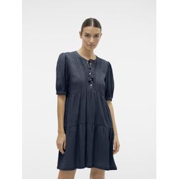 V&eacute;ro Moda Minikleid VERO MODA "VMNATALI 2/4 LACE SHORT DRESS WVN GA SPE", Damen, Gr. S, N-Gr, blau (navy blazer), Obermaterial: 100% Baumwolle, unifarben, ca. Mitte Knie, V-Ausschnitt, Puff&auml;rmel, Kleider Minikleid, Sommerkleid