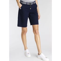 Chinoshorts DELMAO, Damen, Gr. 36, N-Gr, blau (marine), Web, Obermaterial: 98% Baumwolle, 2% Elasthan, gestreift, unifarben, A-Linie kniefrei, Hosen Chinoshorts, zum Krempeln, mit passendem G&uuml;rtel