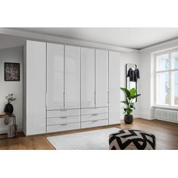 Kleiderschrank Wiemann "Monaco", grau (kieselgrau, dekor, glas wei&szlig;), B:295,3cm H:236cm T:58cm, Floatglas, Holzwerkstoff, Schr&auml;nke, Kleiderschrank, mit Glasfront sowie hochwertige Beschl&auml;ge inkl. D&auml;mpfung