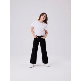 5-Pocket-Hose name it "NKFROSE WIDE TWI PANT 1115-TP NOOS", M&auml;dchen, Gr. 176, N-Gr, schwarz, Twill, Obermaterial: 98% Baumwolle, 2% Elasthan, unifarben, weit lang, Hosen 5-Pocket-Hose, Baumwollmischung, regular fit, verstellbarer Bund