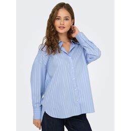 Jacqueline de Yong Hemdbluse JDY "JDYMIO L/S LUREX LOOSE SHIRT WVN NOOS", Damen, Gr. L, chambray blau detail:silber lurex, Web, Obermaterial: 72% Baumwolle, 24% Polyester, 4% Elasthan, gestreift, regular fit h&uuml;ftlang, 1-Knopf-Manschette, Blusen Hemdbluse