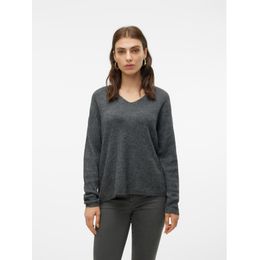 V&eacute;ro Moda V-Ausschnitt-Pullover VERO MODA "VMCREWLEFILE LS V-NECK BLOUSE NOOS", Damen, Gr. XS, grau (medium grau melange), Strick, Obermaterial: 70% Polyacryl, 27% Nylon, 3% Elasthan, meliert, regular fit h&uuml;ftlang, V-Ausschnitt, Rippstrickb&uuml;ndchen, Pullover V-Ausschnitt-Pullover