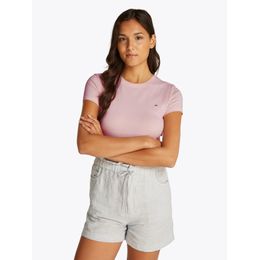 Kurzarmshirt Tommy Jeans "TJW SLIM C-NECK TEE", Damen, Gr. M (38), rosa (precious pink), Single Jersey, Obermaterial: 100% Baumwolle, unifarben, slim fit h&uuml;ftlang, Rundhals, abgesteppt, Shirts Kurzarmshirt, mit Logo-Stickerei