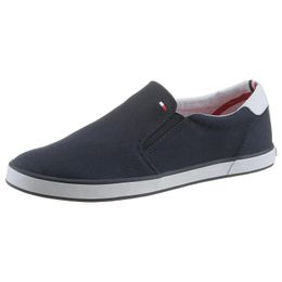 Slip-On Sneaker Tommy Hilfiger "ICONIC SLIP ON SNEAKER", Damen, Gr. 40, blau (dunkelblau), Textil, Schuhe Slip-On Sneaker, Slipper, Freizeitschuh, Halbschuh mit seitlichen Stretcheins&auml;tzen