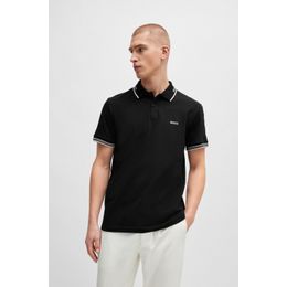 Poloshirt BOSS Green "Paul", Herren, Gr. L, schwarz (schwarz001), Jersey, Obermaterial: 92% Baumwolle, 8% Elasthan, unifarben, slim fit, hoch geschlossener Ausschnitt, eingesetzt B&uuml;ndchen kontrastfarben, Shirts Poloshirt, mit Polokragen