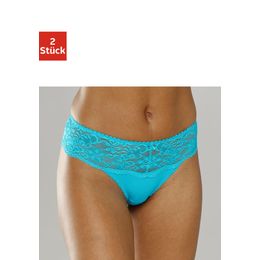 String Nuance, Damen, Gr. 32/34, 2 Stk., blau (2xt&uuml;rkis), Spitze, Obermaterial: 85% Polyamid, 15% Elasthan, k&ouml;rpernah, Unterhosen String, Dessous mit breitem Spitzenband, Topseller