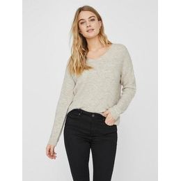 V&eacute;ro Moda V-Ausschnitt-Pullover VERO MODA "VMCREWLEFILE LS V-NECK BLOUSE NOOS", Damen, Gr. XS, braun (birch melange), Strick, Obermaterial: 70% Polyacryl, 27% Nylon, 3% Elasthan, meliert, regular fit h&uuml;ftlang, V-Ausschnitt, Rippstrickb&uuml;ndchen, Pullover V-Ausschnitt-Pullover