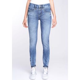Skinny-fit-Jeans Gang "94MORA", Damen, Gr. 31, N-Gr, blau (midblau wash (mid blau)), Denim/Jeans, Obermaterial: 83% Baumwolle, 15% Polyester, 2% Elasthan, unifarben, skinny fit, Jeans Skinny-fit-Jeans, mit 3-Knopf-Verschluss und Passe vorne