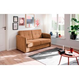 Schlafsofa Home Affaire "Milano", gelb (curry), B:147cm H:89cm T:87cm, 100% Polyester, Sofas, Schlafsofa, zwei einzeln ausziehbare Liegefunktionen
