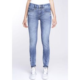 Skinny-fit-Jeans Gang "94MORA", Damen, Gr. 30, N-Gr, blau (midblau wash (mid blau)), Denim/Jeans, Obermaterial: 83% Baumwolle, 15% Polyester, 2% Elasthan, unifarben, skinny fit, Jeans Skinny-fit-Jeans, mit 3-Knopf-Verschluss und Passe vorne