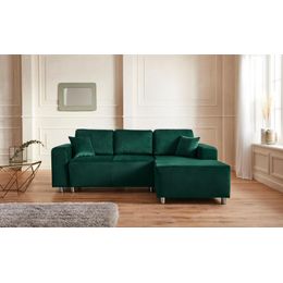 Ecksofa Home Affaire "Gy&ouml;r", gr&uuml;n (dunkelgr&uuml;n), B:235cm H:88cm T:160cm, Microfaser (100% Polyester);Luxus-Microfaser Lederoptik (100% Polyester);Struktur (100% Polyester);Samtoptik (100% Polyester);Struktur weich (100% Polyester), Sofas, Ecksofa, L-Form, wahlweise mit Bettfunktion und Bettkasten incl. 2 Zierkissen