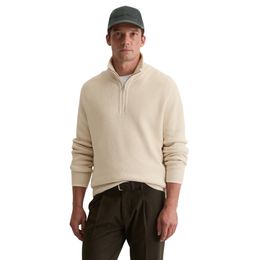 Marc O'Polo Troyer MARC O'POLO, Herren, Gr. S, gray silk, Strick, Obermaterial: 71% Baumwolle, 19% Schurwolle, 10% Polyamid, regular fit, Rippb&uuml;ndchen, Pullover Troyer, l&auml;ssiger Bi-Color-Effekt