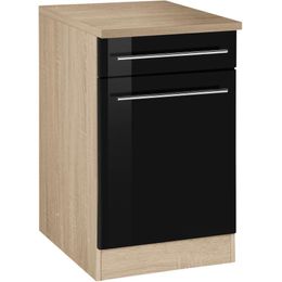 Unterschrank KOCHSTATION "KS-Eton", schwarz (schwarz hochglanz), B:50cm H:85cm T:60cm, Schr&auml;nke, Unterschrank, Breite 50 cm