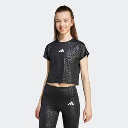 T-Shirt adidas Sportswear "ALL SPORTS ANIMALPRINT CROP", M&auml;dchen, Gr. 164, schwarz-wei&szlig; (schwarz, wei&szlig;), Obermaterial: 88% Polyester, 12% Elasthan, Shirts T-Shirt, sportlicher Stil, f&uuml;r Kinder, kurze &Auml;rmel, mit auff&auml;lligem Aufdruck