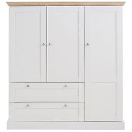 Kleiderschrank OTTO HOME "Binz, W&auml;scheschrank, Mehrzweckschrank, skandinavischer Landhausstil", wei&szlig; (wei&szlig;, eiche), B:122cm H:130cm T:35cm, Holzwerkstoff, Schr&auml;nke, Kleiderschrank, viele Stauraumm&ouml;glichkeiten, Metallgriffe, T&uuml;ren mit Rahmen/ Kassetten