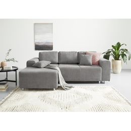 Ecksofa Home Affaire "Gy&ouml;r", grau (hellgrau), B:235cm H:88cm T:160cm, 100% Polyester, Sofas, Ecksofa, L-Form, wahlweise mit Bettfunktion und Bettkasten incl. 2 Zierkissen