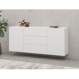 Sideboard Home Affaire "Ava, Breite 140 cm, h&auml;ngend und stehend montierbar", wei&szlig; (wei&szlig; matt), B:140cm H:62cm T:35cm, Sideboards, Sideboard, moderne grifflose Kommode, Schubladenschrank, 2T&uuml;ren/3Schubk&auml;sten