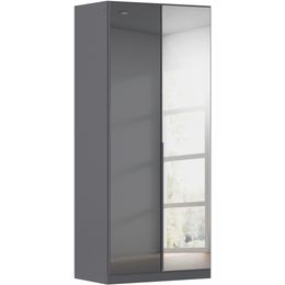 Dreht&uuml;renschrank OTTO HOME "Kleiderschrank Kleiderschr&auml;nke Schrank Garderobe AGORDO mit Glasfront", grau (graumetallic, glas basalt), B:91cm H:210cm T:54cm, Holzwerkstoff, Schr&auml;nke, Dreht&uuml;renschrank, durchdachte Innenausstattung, in 8 Breiten und 2 H&ouml;hen MADE IN GERMANY