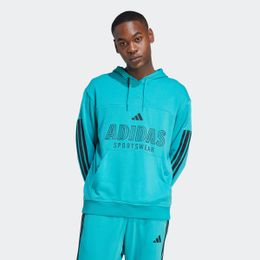 Kapuzensweatshirt adidas Sportswear "HOUSE OF TIRO FRENCH TERRY HOODIE", Herren, Gr. S, pure teal, schwarz, Obermaterial: 70% Baumwolle, 30% Polyester, angesetztes B&uuml;ndchen, Sweatshirts Kapuzensweatshirt