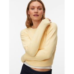 V&eacute;ro Moda Rundhalspullover VERO MODA "VMDOFFY LS O-NECK BLOUSE GA NOOS", Damen, Gr. S, golden haze wei&szlig; melange, Strick, Obermaterial: 94% Polyester, 3% Elasthan, 3% Nylon, meliert, regular fit normal, Rundhals, Rippb&uuml;ndchen, Pullover Rundhalspullover, Materialmix, regular fit