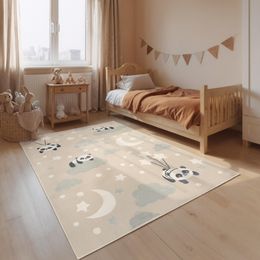Kinderteppich Hanse Home "Dreamy Panda", beige multifarben, B:160cm H:10mm L:235cm, Polypropylen, Teppiche, Kinderteppich, Pflegeleicht, Weich, Kinderzimmer, Spielteppich, Spielunterlage