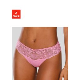 String Nuance, Damen, Gr. 40/42, 2 Stk., pink (2x pink), Spitze, Obermaterial: 85% Polyamid, 15% Elasthan, k&ouml;rpernah, Unterhosen String, Dessous mit breitem Spitzenband, Topseller