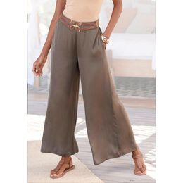 Webhose Lascana, Damen, Gr. 46, N-Gr, gr&uuml;n (khaki), Satin, Obermaterial: 100% Polyester, unifarben, figurumspielend lang, Hosen Webhose, aus leichter Satinqualit&auml;t, weite Palazzohose mit Taschen, Stoffhose
