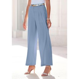Palazzohose Lascana, Damen, Gr. 46, N-Gr, blau (hellblau), Stoff, Obermaterial: 64% Polyester, 32% Viskose, 4% Elasthan, unifarben, figurumspielend lang, Hosen Palazzohose, im Business-Look, elegante Anzughose mit Taschen, Topseller