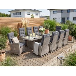 Garten-Essgruppe Konifera "Monaco", grau, Polyrattan, Sitzm&ouml;bel-Sets, Garten-Essgruppe, R&uuml;ckenlehne verstellbar, Tischplatte aus 5mm starkem Sicherheitsglas