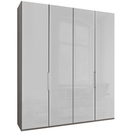 Kleiderschrank Wiemann "Monaco, Made in Germany, edle Glasfront, in verschiedenen Farben", grau (kieselgrau, dekor, glas wei&szlig;), B:197,3cm H:216cm T:58cm, Floatglas, Holzwerkstoff, Schr&auml;nke, Kleiderschrank, hochwertige Beschl&auml;gen inkl. D&auml;mpfung