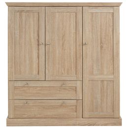 Kleiderschrank OTTO HOME "Binz, W&auml;scheschrank, Mehrzweckschrank, skandinavischer Landhausstil", braun (sonoma, eiche), B:122cm H:130cm T:35cm, Holzwerkstoff, Schr&auml;nke, Kleiderschrank, viele Stauraumm&ouml;glichkeiten, Metallgriffe, T&uuml;ren mit Rahmen/ Kassetten