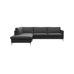 Ecksofa FLEXLUX "Fiore, L-Form", schwarz (deep schwarz), B:266cm H:85cm T:225cm, 100% Echteder, Sofas, Ecksofa, schmale Armlehnen, Kaltschaum, F&uuml;&szlig;e Alu+ Eiche