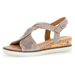 Keilsandalette Gabor "GENUA", Damen, Gr. 36, grau (taupe), Ziegenveloursleder, metallic, Schuhe Keilsandalette, Sommerschuh, Sandale, Keilabsatz, mit Metallic-Effekt, G-Weite