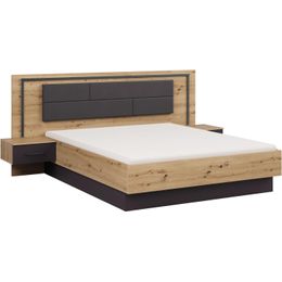Bettanlage Rauch "Bett Doppelbett Komortbett BILBAO-EXTRA", eiche artisan, graumetallic, B:245cm H:109cm T:207cm, Holzwerkstoff, Schlafzimmerm&ouml;bel-Sets, Bettanlage, Polster-Kopfteil in Lederoptik basalt, mit Beleuchtung MADE IN GERMANY