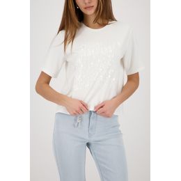 T-Shirt monari "Sweatshirt Paillettenschmuck", Damen, Gr. 46, off, wei&szlig;, Web, Obermaterial: 52% Modal, 42% Polyester, 6% Elasthan, unifarben, regular fit taillenbedeckt, Rundhals, eingesetzt abgesteppte Kante, Shirts T-Shirt, Regular fit mit Pailletten