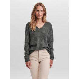 V&eacute;ro Moda V-Ausschnitt-Pullover VERO MODA "VMCREWLEFILE LS V-NECK BLOUSE NOOS", Damen, Gr. L, gr&uuml;n (balsam gr&uuml;n detail:melange), Strick, Obermaterial: 70% Polyacryl, 27% Nylon, 3% Elasthan, meliert, regular fit h&uuml;ftlang, V-Ausschnitt, Rippstrickb&uuml;ndchen, Pullover V-Ausschnitt-Pullover