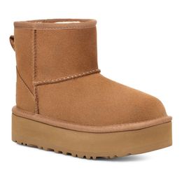 UGG Australia Plateaustiefel UGG "KIDS' CLASSIC MINI PLATFORM", Damen, Gr. 3 (35), braun (chestnut), Veloursleder, Schuhe Plateaustiefel, Winterboots, Plateau Boots, Schlupfstiefel mit Warmfutter