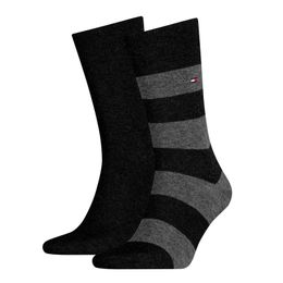 Socken Tommy Hilfiger "TH MEN RUGBY SOCK 2P", Herren, Gr. 39-42, schwarz, Baumwollmischung, gestreift, uni, normal, Socken Socken, mit Rippenstrickb&uuml;ndchen, atmungsaktiv