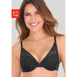 Push-up-BH s.Oliver "Danielle", Damen, Gr. 80, Cup A, schwarz, Spitze, Obermaterial: 60% Polyamid, 35% Polyester, 5% Elasthan, BHs Push-up-BH, aus dezent transparenter Spitze in blumiger Optik, Dessous