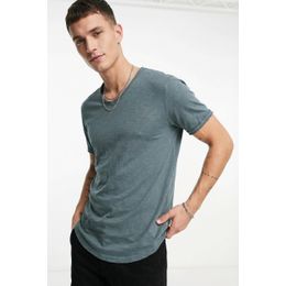Only & Sons V-Shirt ONLY & SONS "ONSBENNE LONGY V-NECK SS TEE NOOS", Herren, Gr. M, goblin blau, Single Jersey, Obermaterial: 100% Baumwolle, unifarben, loose fit, V-Ausschnitt, leicht ausgefranste Kante, Shirts V-Shirt