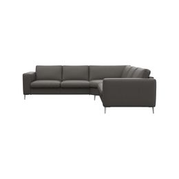 Ecksofa FLEXLUX "Fiore, gleichschenklig, super Sitzkomfort durch Kaltschaum im Sitz", grau (warm mineral), B:257cm H:85cm T:92cm, 100% Echteder, Sofas, Ecksofa, breite Armlehnen, F&uuml;&szlig;e Alu