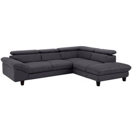 Ecksofa Home Affaire "Pilot L-Form", grau (anthrazit), B:266cm H:73cm T:108cm, 100% Polyester; Feinstruktur 75000 Scheurtouren; Struktur 35000 Scheuertouren, Mikrofaser 40000 Scheuertouren, Sofas, Ecksofa, mit Kopfteilverstellung, wahlweise mit Bettfunktion & Bettkasten