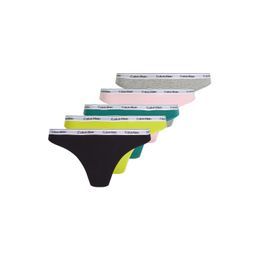 String "5 PACK THONG (LOW-RISE)", Damen, Gr. XL (42), 5 Stk., blk, gryhtr, bf pk, lvly tl, kwl lm, Jersey, Obermaterial: 90% Baumwolle, 10% Elasthan, Calvin Klein Underwear, k&ouml;rpernah, Unterhosen String, mit Logobund