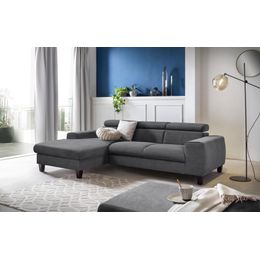 Ecksofa COTTA "Morven L-Form mit Kopfteilverstellung", grau (schwarzgrau), B:244cm H:72cm T:166cm, Microfaser PRIMABELLE (100% Polyester);Flachgewebe (100% Polyester);Samtvelours (100% Polyester), Sofas, Ecksofa, wahlweise mit Bettfunktion, Bettkasten & Wireless-Charger