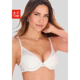 Push-up-BH s.Oliver "Danielle", Damen, Gr. 85, Cup A, beige (creme), Spitze, Obermaterial: 60% Polyamid, 35% Polyester, 5% Elasthan, BHs Push-up-BH, aus dezent transparenter Spitze in blumiger Optik, Dessous
