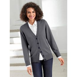 Strickjacke Casual Looks, Damen, Gr. 46, grau (grau, meliert), 50% Baumwolle, 50% Polyacryl, unifarben, figurumspielend, Strickjacken Strickjacke